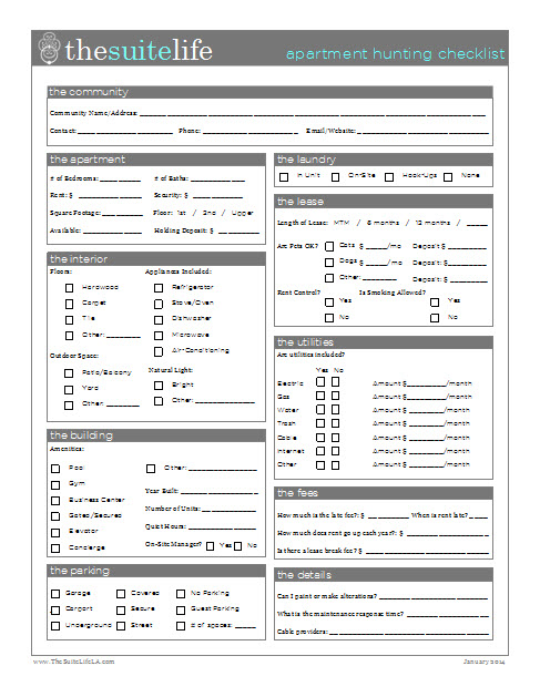Checklist: Apartment Hunting | The Suite Life